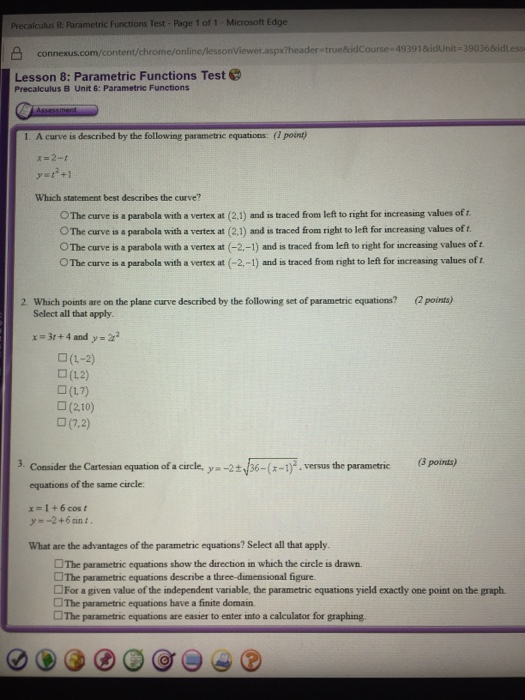 Solved Precalculus B: Parametric Functions Test Page 1 of | Chegg.com