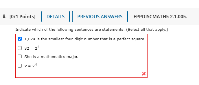 Solved 8. [0/1 Points] DETAILS PREVIOUS ANSWERS EPPDISCMATH5 | Chegg.com