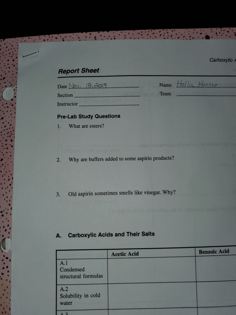 Solved Carboxylic A Report Sheet Date Nov. 8,2019 Section | Chegg.com