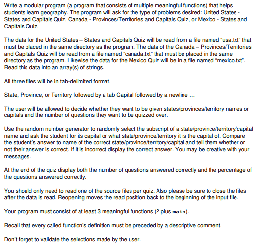 Write a modular program (a program that consists of | Chegg.com