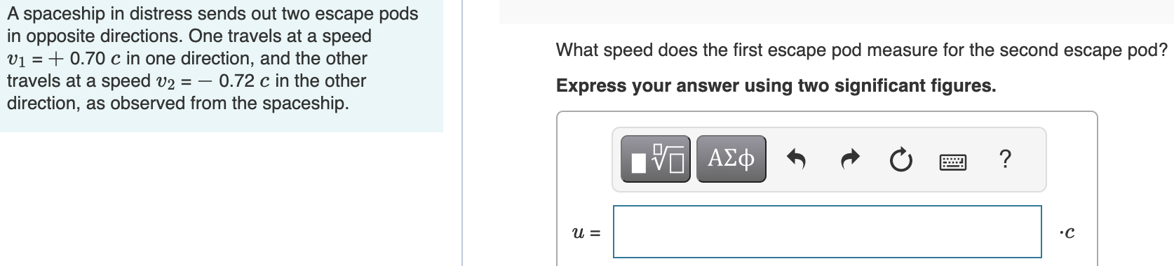 Solved A spaceship in distress sends out two escape pods in | Chegg.com