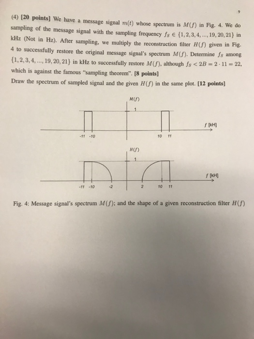 Solved (4) (20 points] We have a message signal m(t) whose | Chegg.com