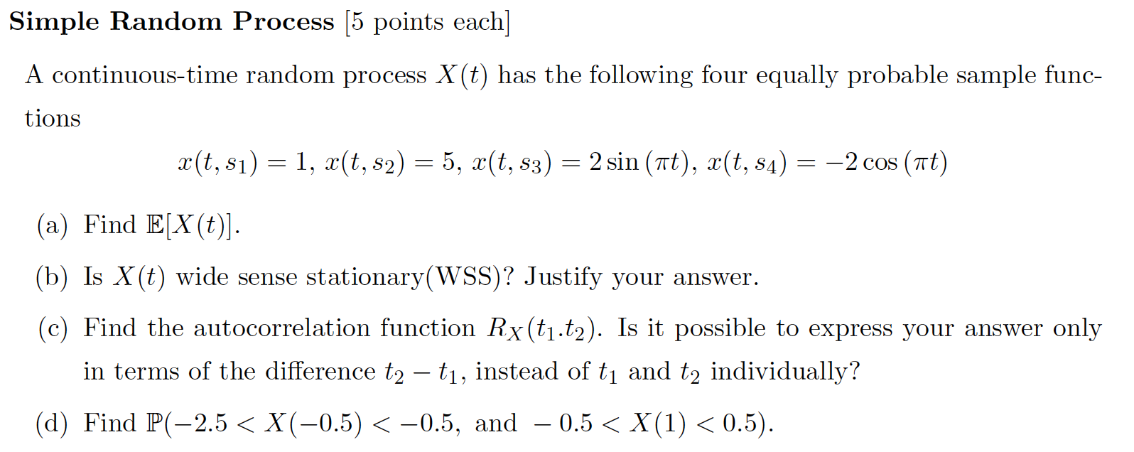 Simple Random Process [5 points each] A | Chegg.com