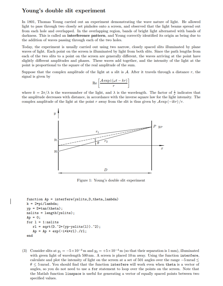 Solved Young's double slit experiment In 1801, Thomas Young | Chegg.com