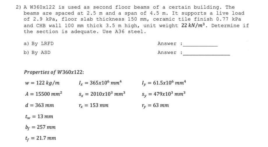 Solved beams are spaced at 2.5 m and a span of 4.5 m. It | Chegg.com