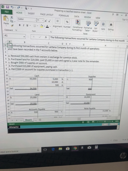 Solved Preparing a classified balance sheet-Excel HOME | Chegg.com