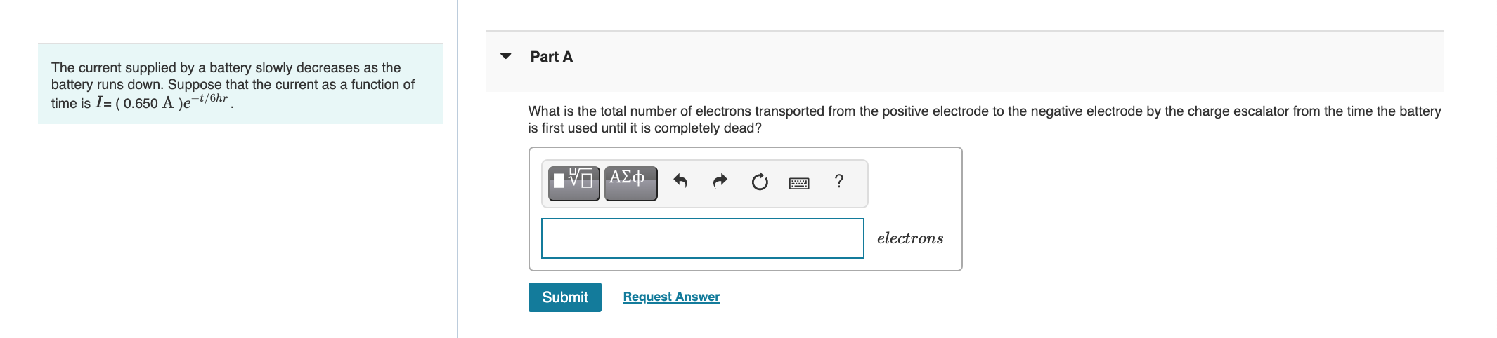 Solved The current supplied by a battery slowly decreases as | Chegg.com