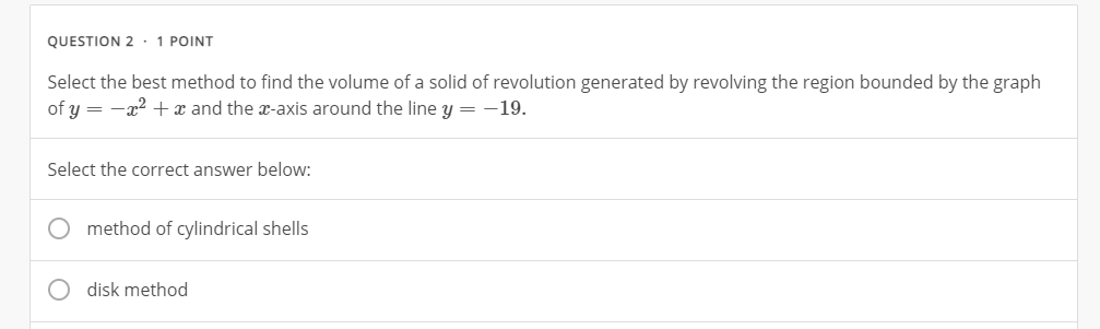 Solved Select the best method to find the volume of a solid | Chegg.com