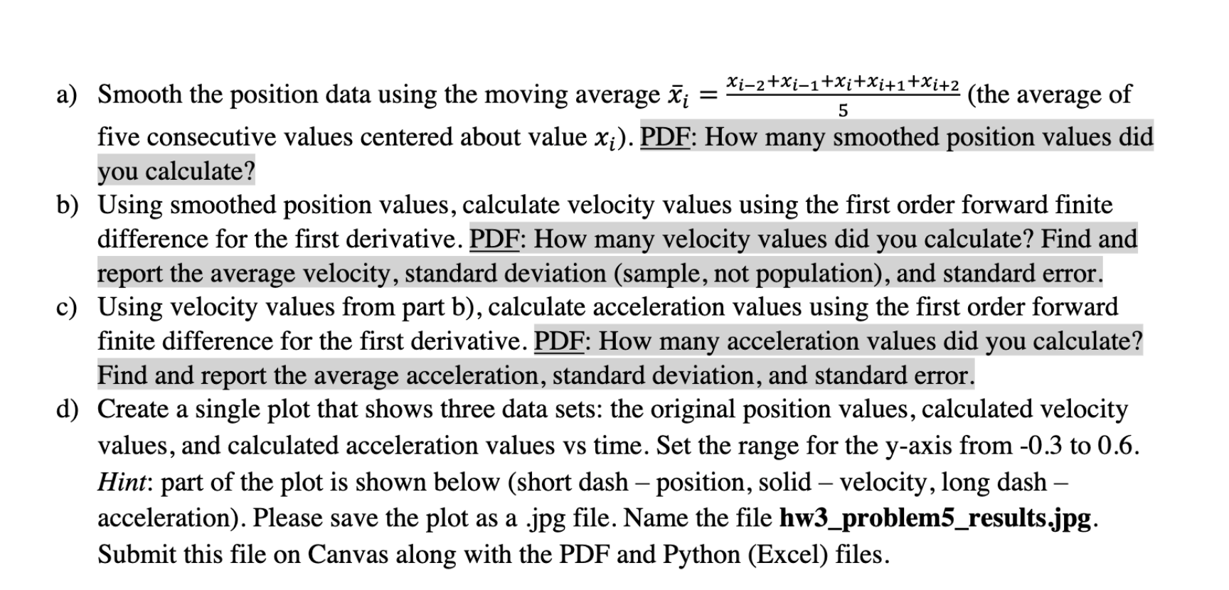 Solved a) Smooth the position data using the moving average | Chegg.com
