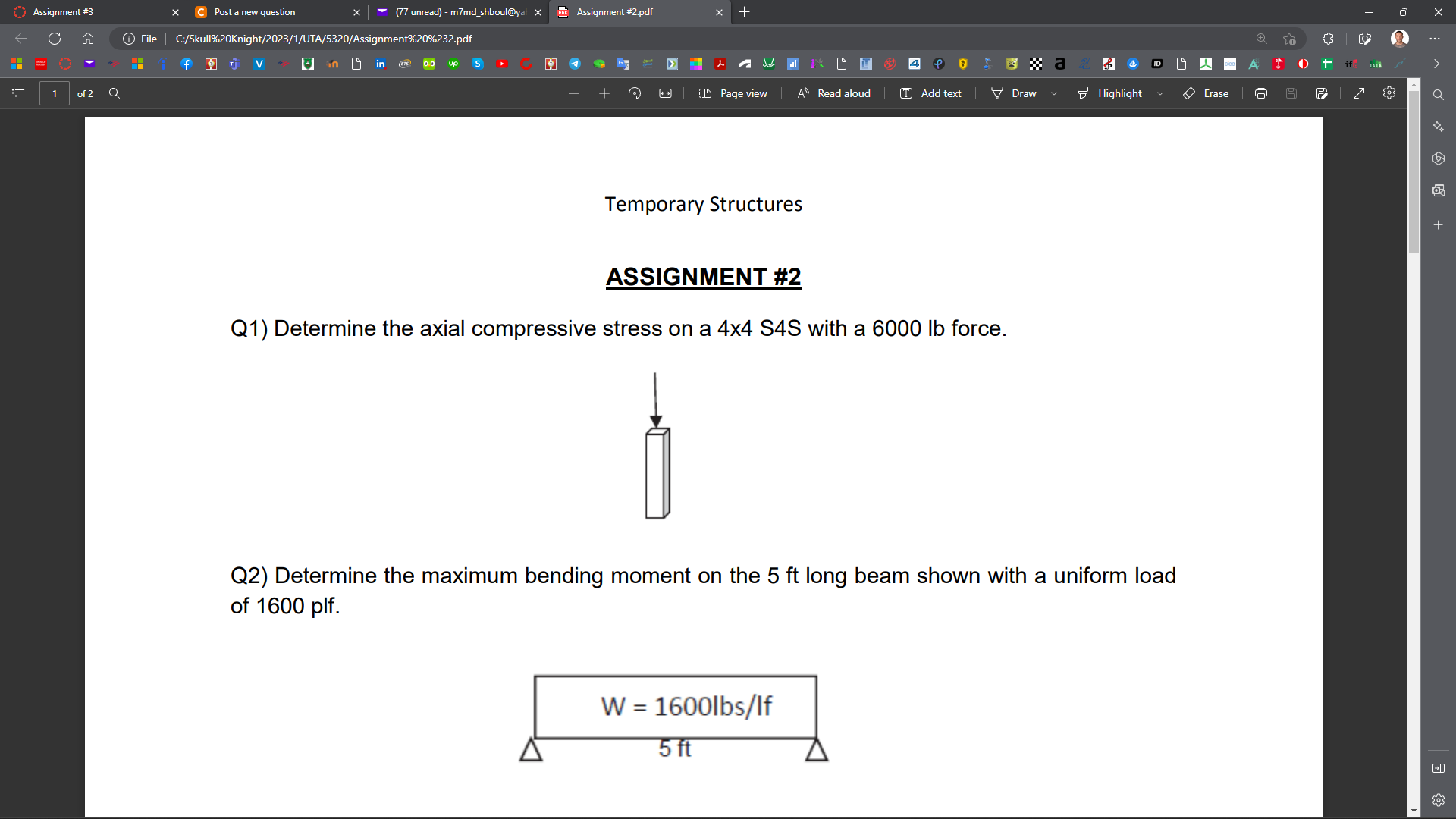 Solved Q1) Determine the axial compressive stress on a 4×4 | Chegg.com