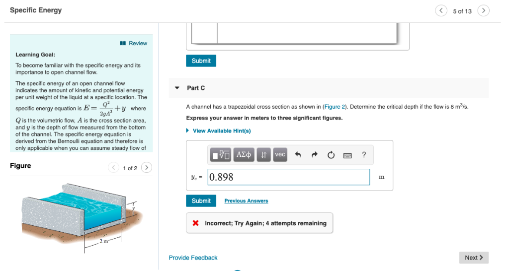 Solved Specific Energy 5 of 13 Review Learning Goal Submit | Chegg.com