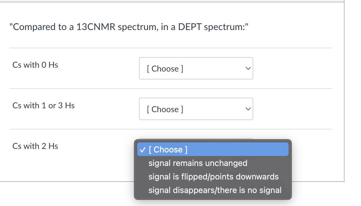 Solved "Compared to a 13CNMR spectrum, in a DEPT spectrum:" | Chegg.com