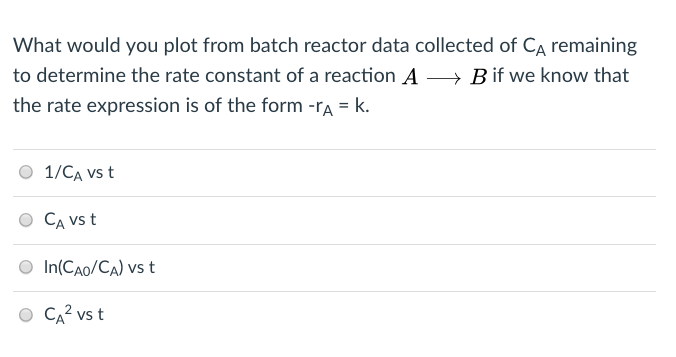 Solved What would you plot from batch reactor data collected | Chegg.com
