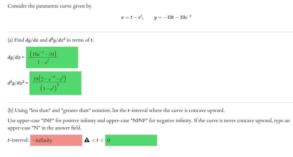 Solved Consider the parametric curve given by x=t-et, y = | Chegg.com