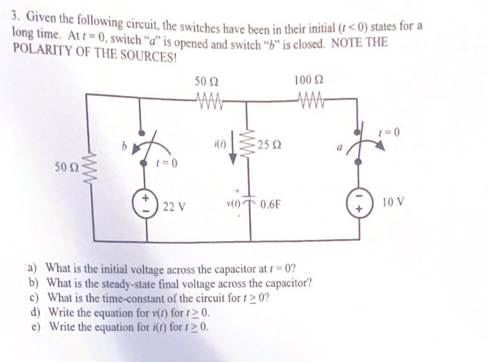 Solved 3. Given the following circuit, the switches have | Chegg.com