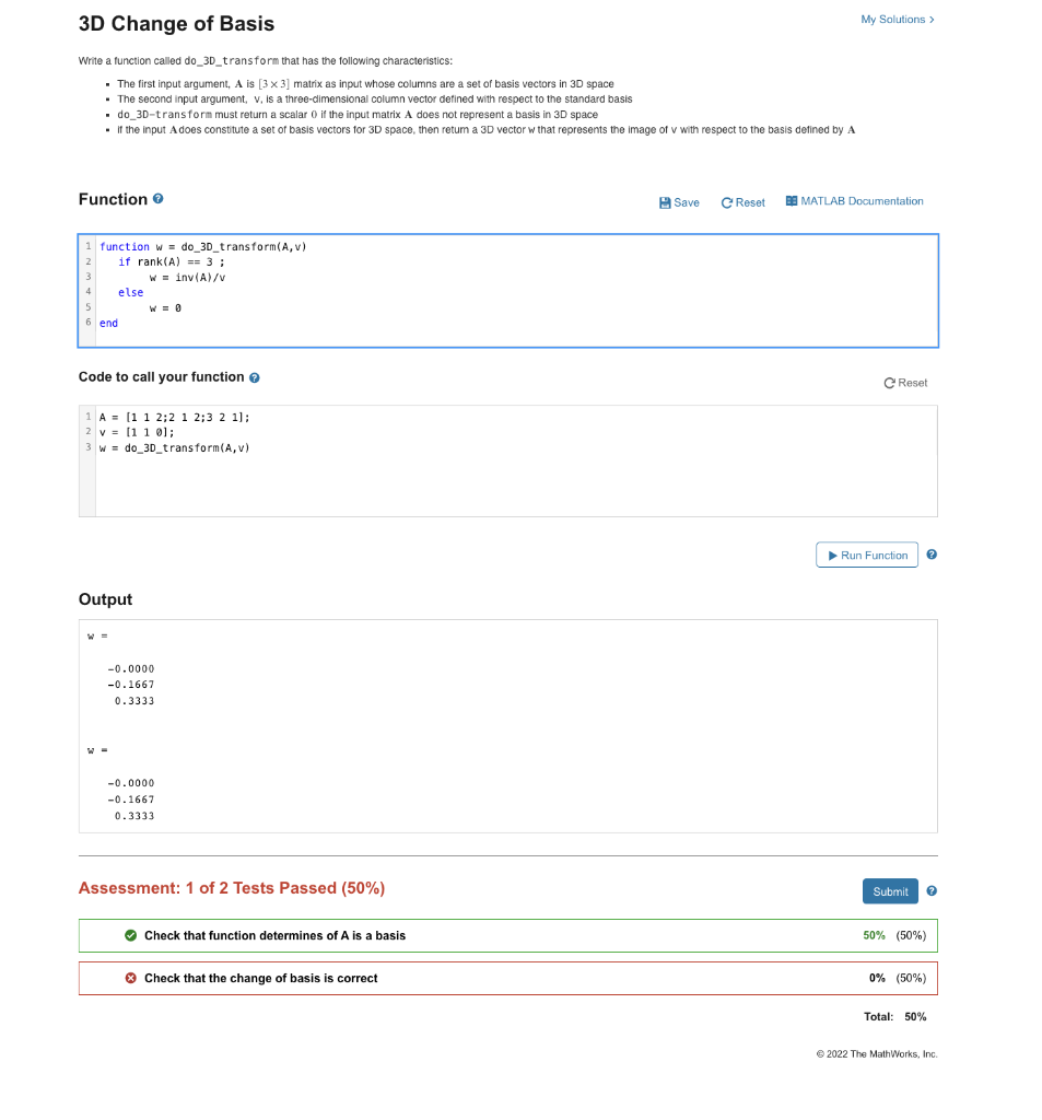 Solved 3D Change of Basis Write a function called | Chegg.com
