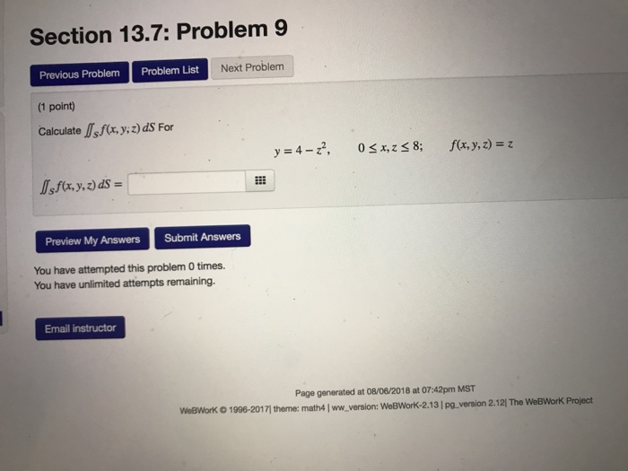 Solved Section 13.7: Problem 5 Previous Problem Problem List | Chegg.com