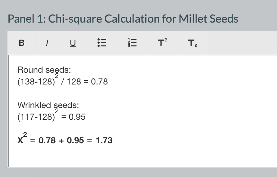 Solved Panel 1: Chi-square Calculation for Millet Seeds B 1 | Chegg.com