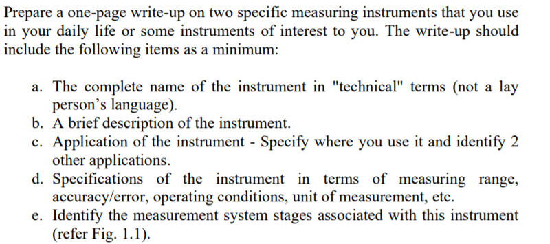 Solved Prepare a one-page write-up on two specific measuring | Chegg.com