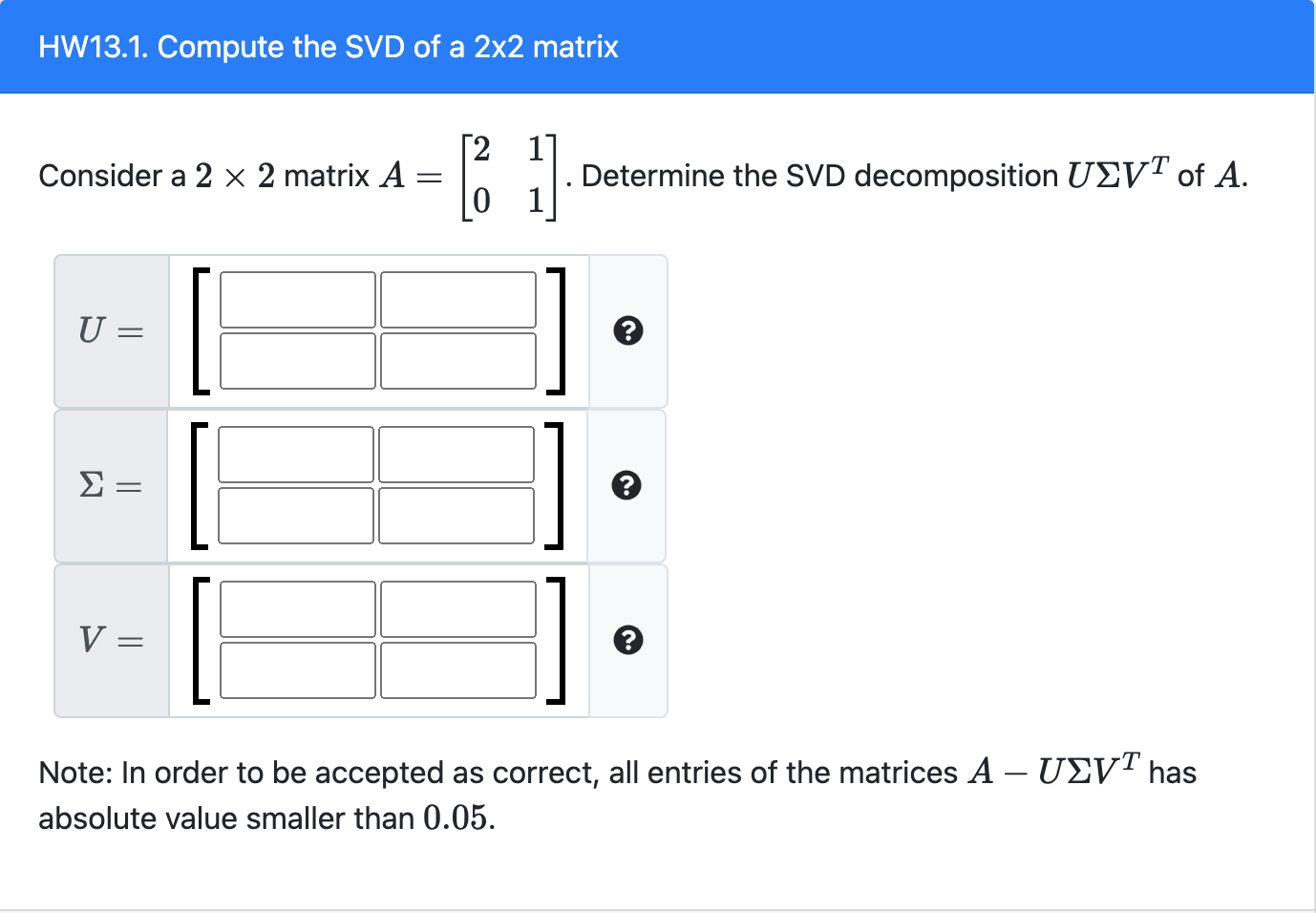 Solved HW13.1. Compute the SVD of a 2x2 matrix [21] Consider | Chegg.com