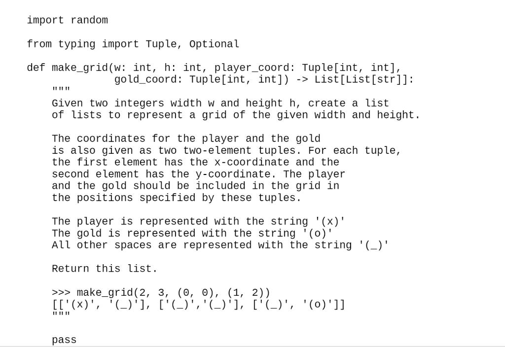 Solved import random from typing import Tuple, Optional def | Chegg.com