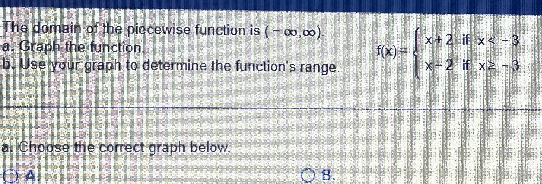 Solved The domain of the piecewise function is (−∞,∞). a. | Chegg.com