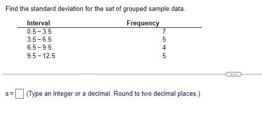 Solved Find the standard deviation for the set of grouped | Chegg.com