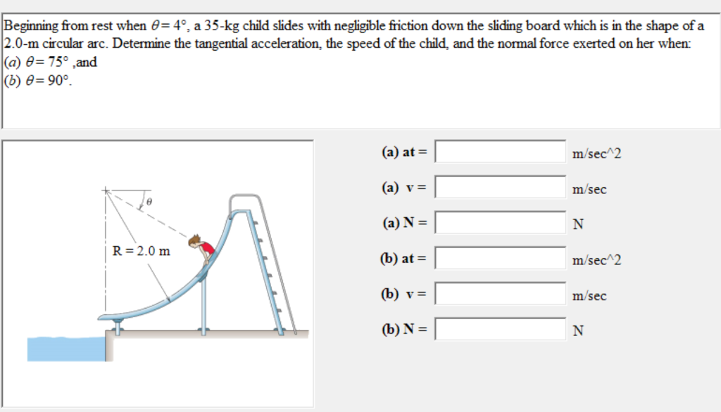 Solved Beginning from rest when = 4º, a 35-kg child slides | Chegg.com
