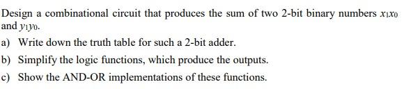 Solved Design a combinational circuit that produces the sum | Chegg.com