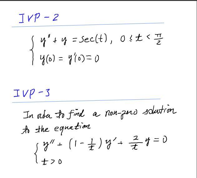 Solved IVP-2 {y′′+y=sec(t),0⩽t