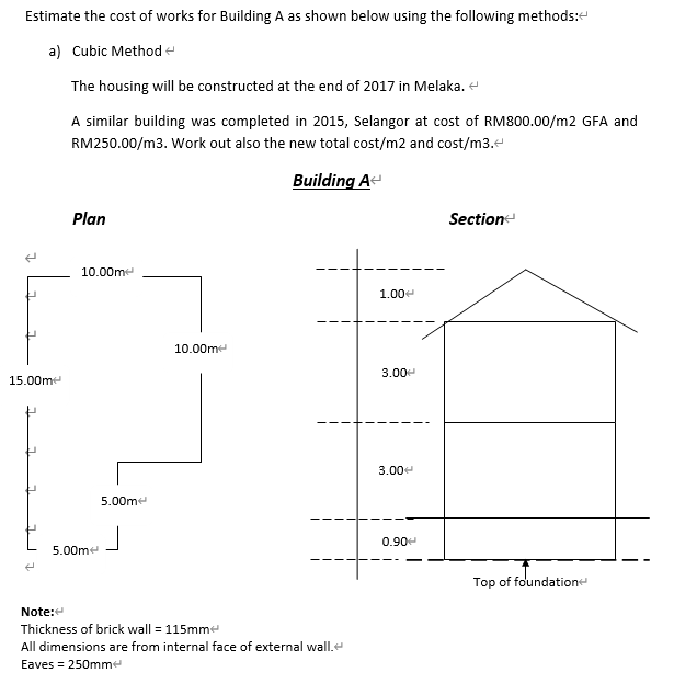 Estimate the cost of works for Building A as shown | Chegg.com