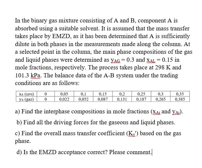 Solved In the binary gas mixture consisting of A and B, | Chegg.com