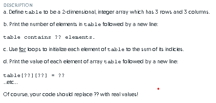 Solved DESCRIPTION a. Define table to be a 2-dimensional, | Chegg.com