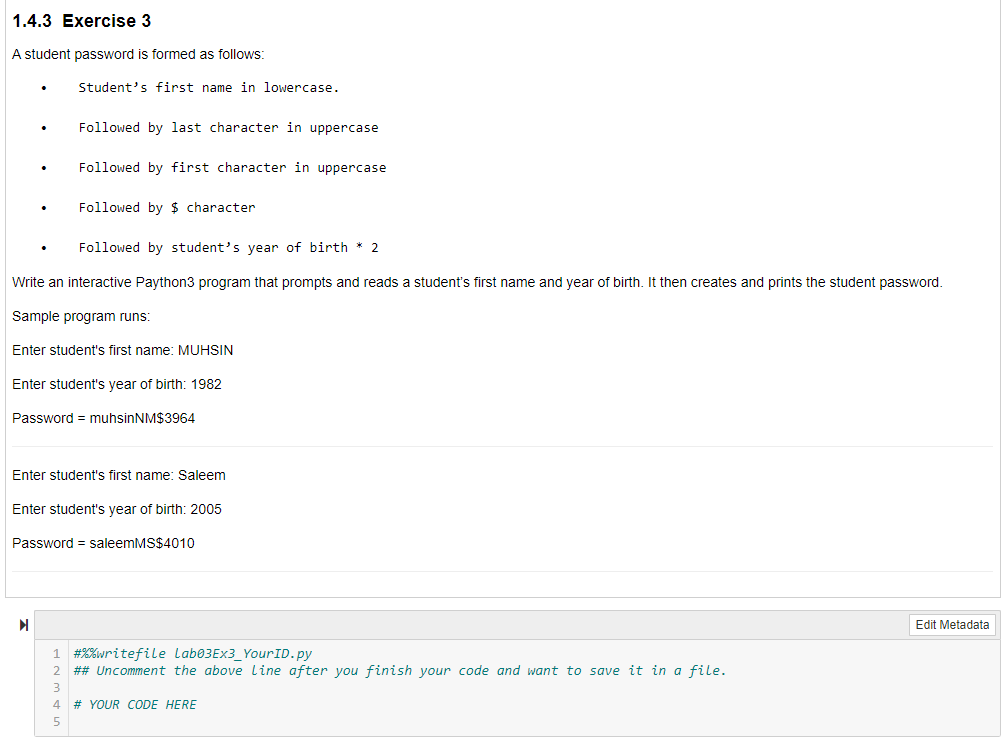Solved 1.4.3 Exercise 3 A student password is formed as | Chegg.com