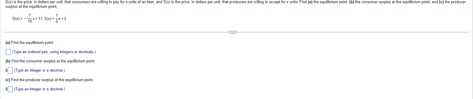 Solved surplus at the equilibrium point. | Chegg.com