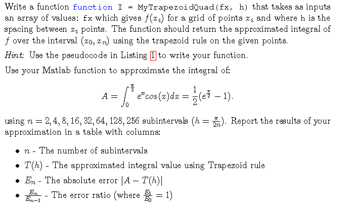 Solved = , Write a function function I MyTrapezoidQuad (fx, | Chegg.com