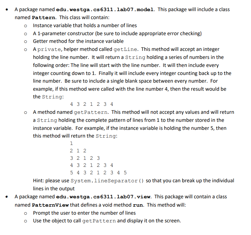 Solved - A package named edu . westga. cs 6311 . lab07 | Chegg.com