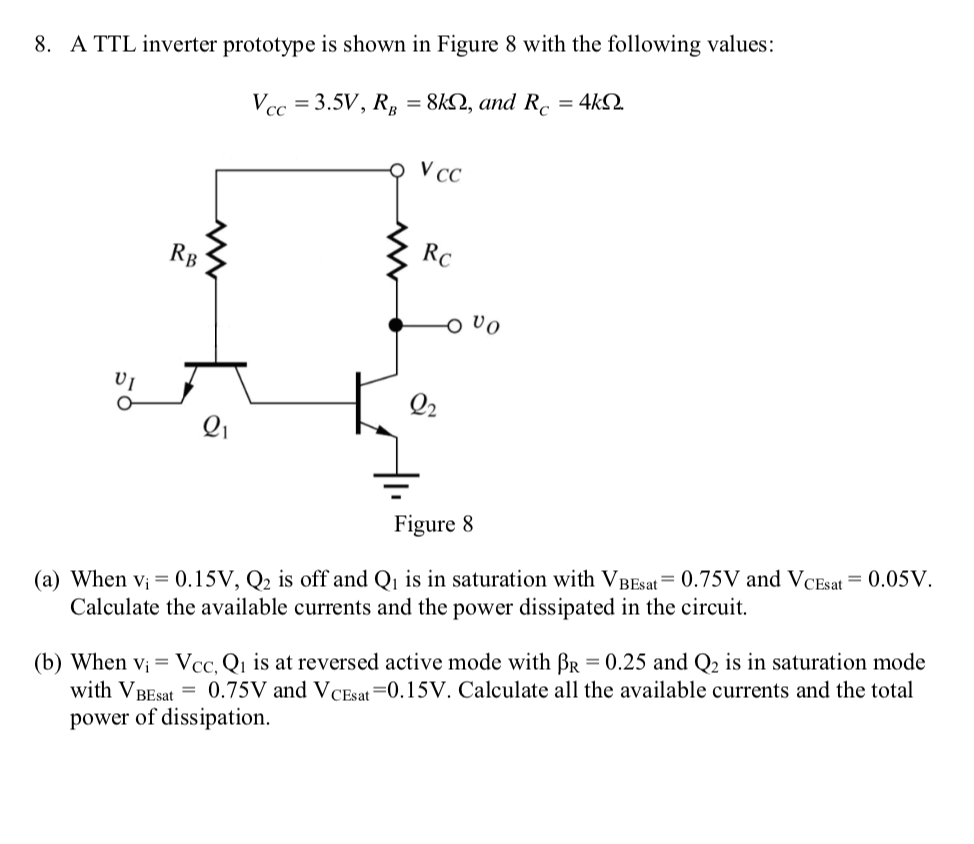 Solved 8. A TTL inverter prototype is shown in Figure 8 with | Chegg.com