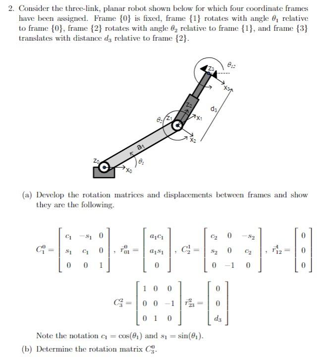 2. Consider the three-link, planar robot shown below | Chegg.com