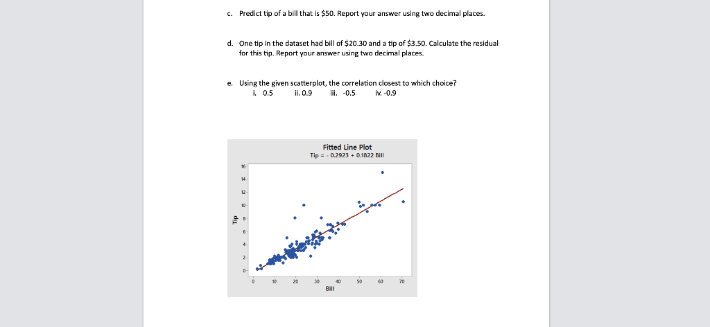 Solved 17.(10 points) The bill vs. tip regression line | Chegg.com