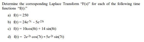 Solved Determine the corresponding Laplace Transform "F(s)” | Chegg.com