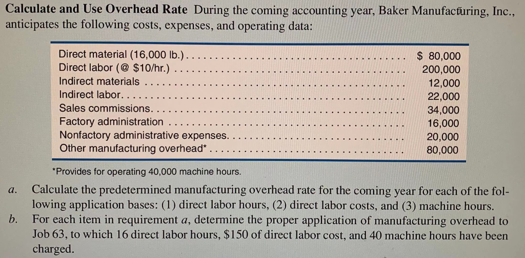 Solved Calculate and Use Overhead Rate During the coming | Chegg.com