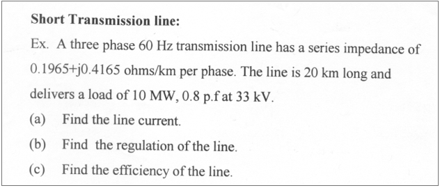 Solved Short Transmission line: Ex. A three phase 60 Hz | Chegg.com