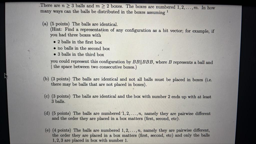 Solved There are n 3 balls and m > 2 boxes. The boxes are | Chegg.com