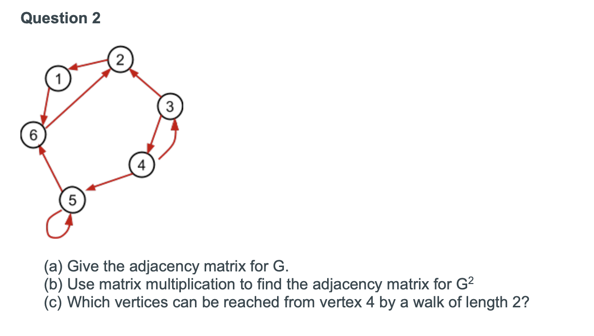 Solved Question 2 (a) Give the adjacency matrix for G. (b) | Chegg.com
