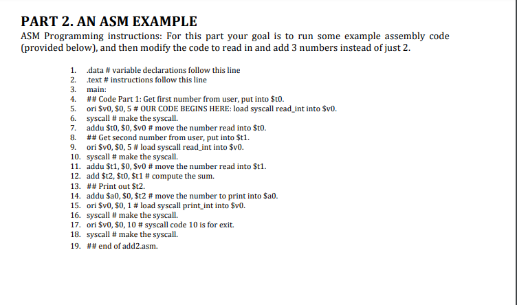 Solved Part 2 An Asm Example Asm Programming Instructions 