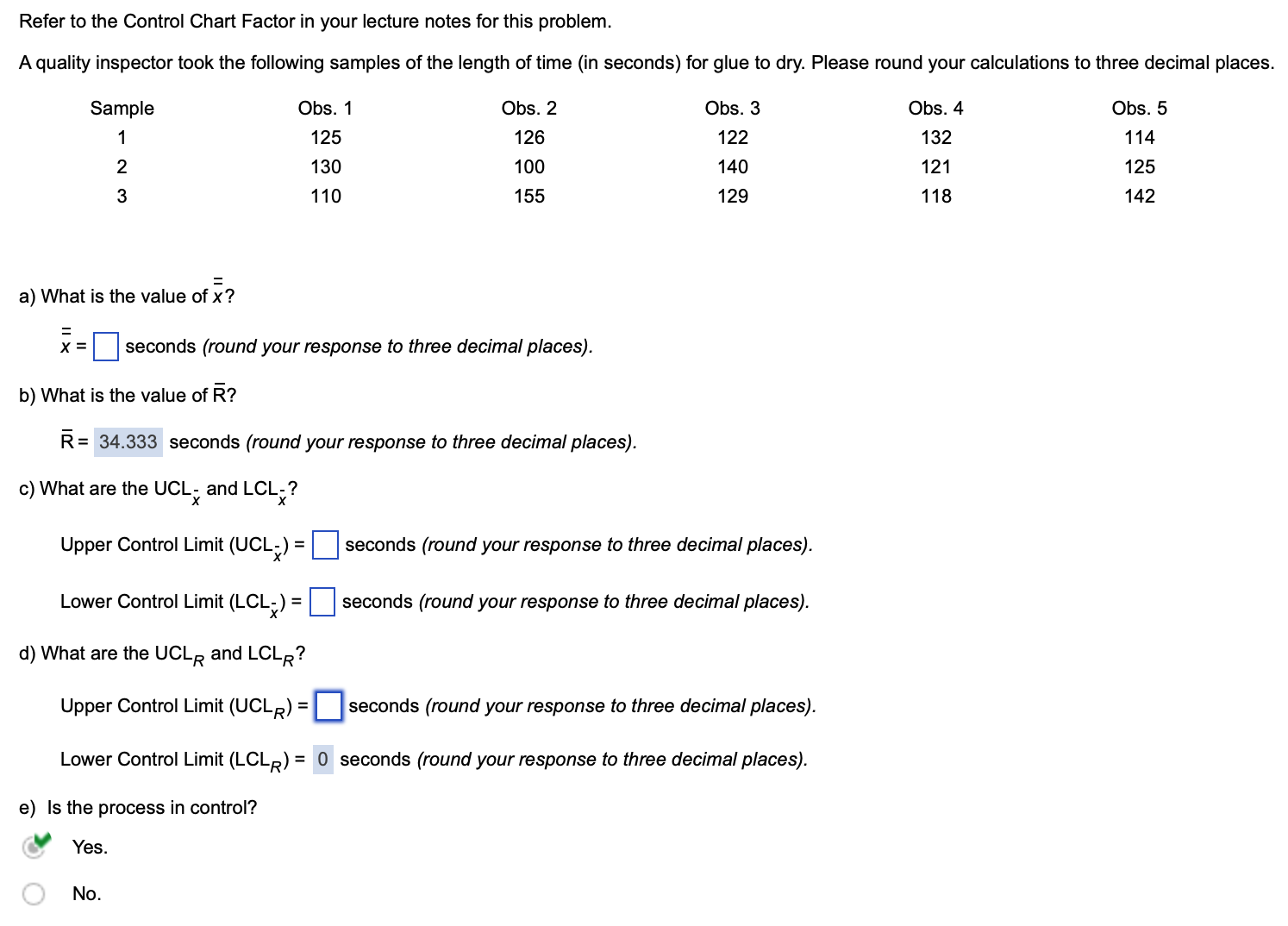 Solved Refer to the Control Chart Factor in your lecture | Chegg.com