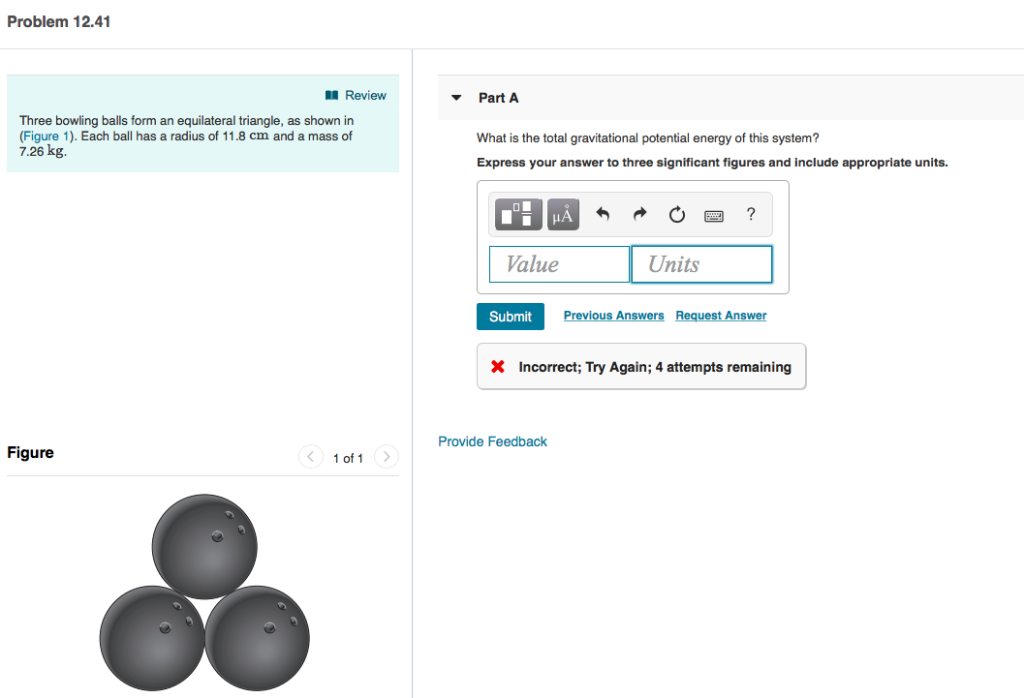 Solved Problem 12.41 Review Part A Three bowling balls form | Chegg.com