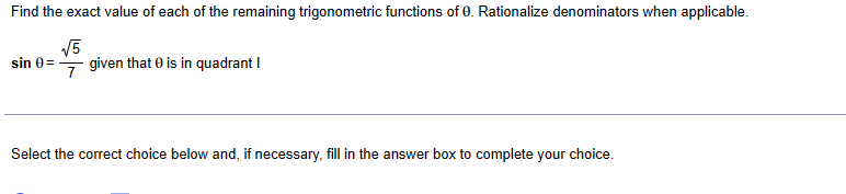 Solved Find the exact value of each of the remaining | Chegg.com