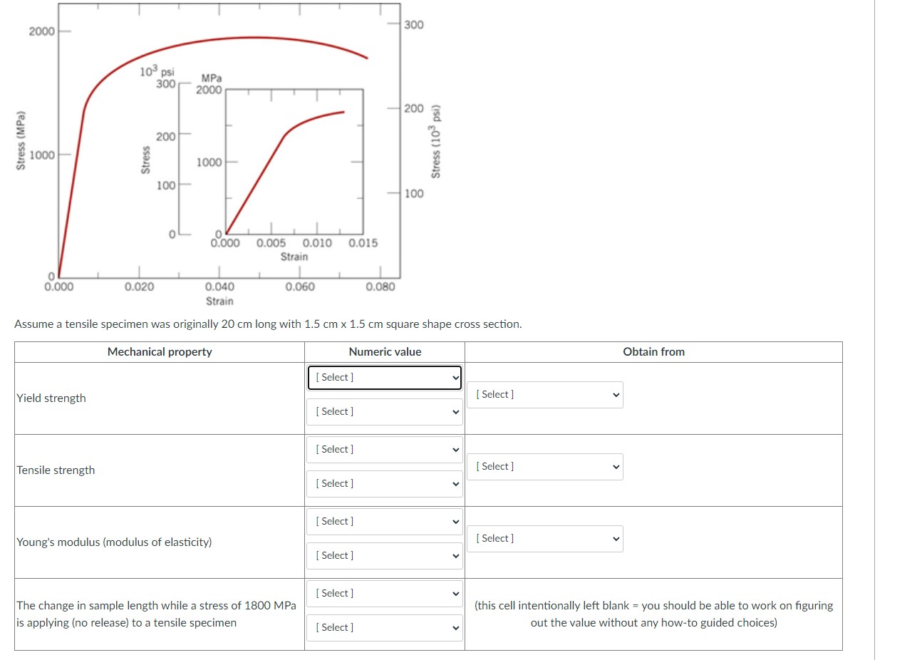 Solved Assume a tensile specimen was originally 20 cm long | Chegg.com